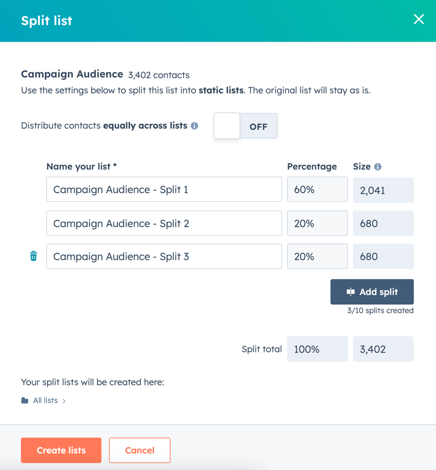 Make split lists on HubSpot without paying for Marketing Enterprise